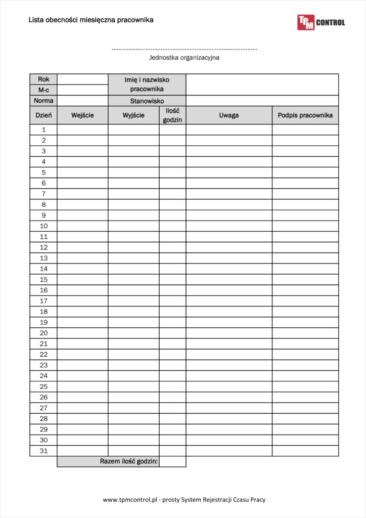 Lista obecności pracowników do pobrania - wzór PDF do łatwego i ...