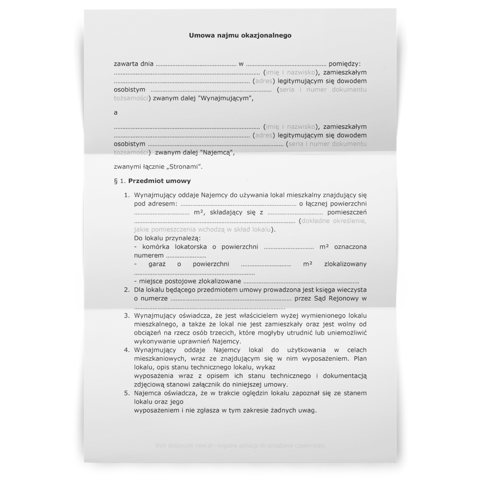 Pobierz wzór umowy o najem okazjonalny - Przykład umowy do wykorzystania